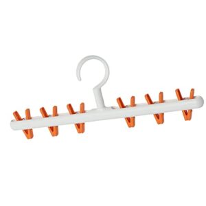 TREETDOBV Clothes Hanger with 6Clips Clothes Drying Racks Windproof Plastic Sock Clips Drying Rack,Prevent Tangle 360 Degree Rotatable Multifunctional Laundry Hanger for Home(White and Orange)