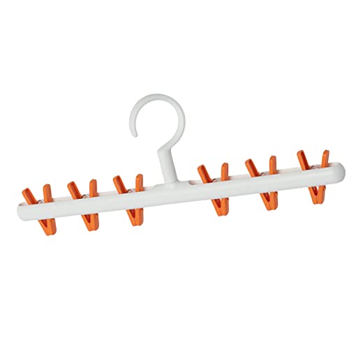 TREETDOBV Clothes Hanger with 6Clips Clothes Drying Racks Windproof Plastic Sock Clips Drying Rack,Prevent Tangle 360 Degree Rotatable Multifunctional Laundry Hanger for Home(White and Orange)