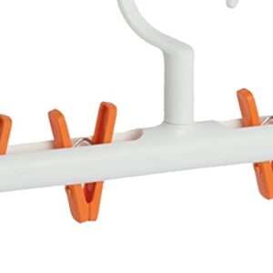 TREETDOBV Clothes Hanger with 6Clips Clothes Drying Racks Windproof Plastic Sock Clips Drying Rack,Prevent Tangle 360 Degree Rotatable Multifunctional Laundry Hanger for Home(White and Orange)