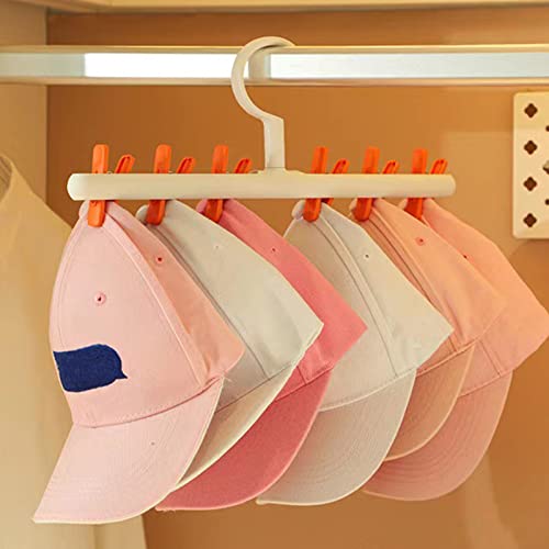 TREETDOBV Clothes Hanger with 6Clips Clothes Drying Racks Windproof Plastic Sock Clips Drying Rack,Prevent Tangle 360 Degree Rotatable Multifunctional Laundry Hanger for Home(White and Orange)