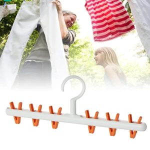 TREETDOBV Clothes Hanger with 6Clips Clothes Drying Racks Windproof Plastic Sock Clips Drying Rack,Prevent Tangle 360 Degree Rotatable Multifunctional Laundry Hanger for Home(White and Orange)