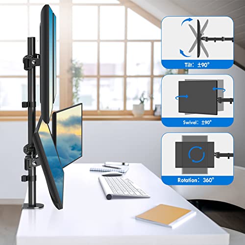 MOUNTUP Quad Monitor Stand, 4 Monitor Desk Mount for 13 to 32 inch Computer Screens + MOUNTUP Triple Monitor Desk Mount, 3 Monitor Stand for Three Max 27 Inch Computer Screen