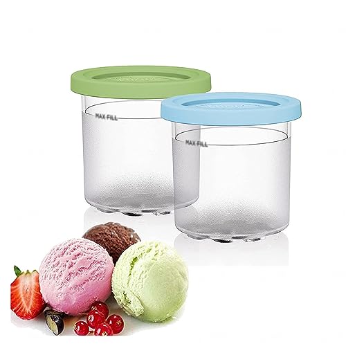 EVANEM 2/4/6PCS Creami Deluxe Pints, for Creami Ninja,16 OZ Ice Cream Pints Cup Airtight,Reusable Compatible NC301 NC300 NC299AMZ Series Ice Cream Maker,Blue+Green-4PCS