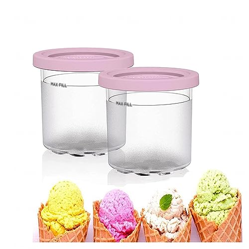 EVANEM 2/4/6PCS Creami Containers, for Ninja Creami Cups,16 OZ Creami Deluxe Pints Airtight and Leaf-Proof Compatible NC301 NC300 NC299AMZ Series Ice Cream Maker,Pink-2PCS