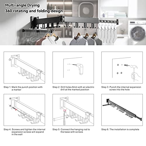 LTLWSH Wall Mounted Retractable Clothes Drying Rack, Laundry Drying Rack, Clothes Drying Rack Folding Indoor, Space Saver, Drying Rack Clothing for Balcony, Laundry,1 fold