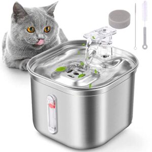 jchope cat water fountain stainless steel, 74oz/2.2l automatic circulating pet water fountain with faucet design & 3 flow speeds, ultra quiet cat fountain water bowl with triple filter for cats dogs