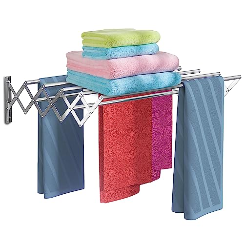 Estleys Wall Mounted Clothes Drying Rack, Folding Stainless Steel Towel Rack, Laundry Drying Rack with 7 Rods, 120 lbs Large Capacity (23.6 inches)