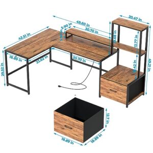 GreenForest 70 in L Shaped Desk with Drawers and Printer Stand and 47 in Computer Home Office Desk with Monitor Stand and Storage Shelves