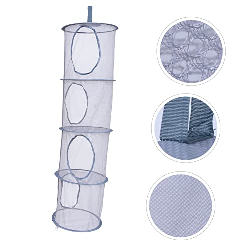 Alipis 1pc 4 Foldable Hanging Basket Storage Baskets for Dish Drying Rack Foldable Bathroom Hanging Basket Laundry Mesh Dryer Underwear Grey Polyester Savings Bag Travel