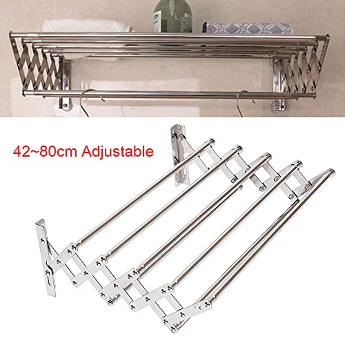 Headery Foldable Stainless Steel Wall Drying Rack Clothing for Laundry,Multifunctional Shelf Towel Storage Rack with Accordion Retractable for Laundry/Bathroom (Silver)