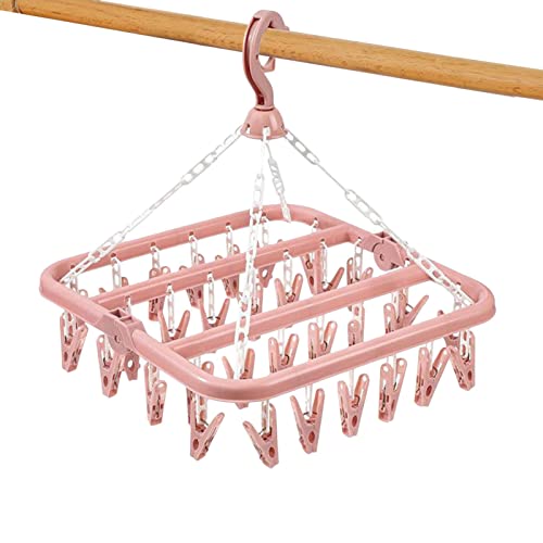 BAIRONG Clothes Hanger, Foldable Clothes Drying Rack, Sock Dryer, Swivel Clothes Drying Clip, Clothes Dryer Rack, Lingerie Hangers with 32 Clips for Indoor Outdoor Wet and Dry