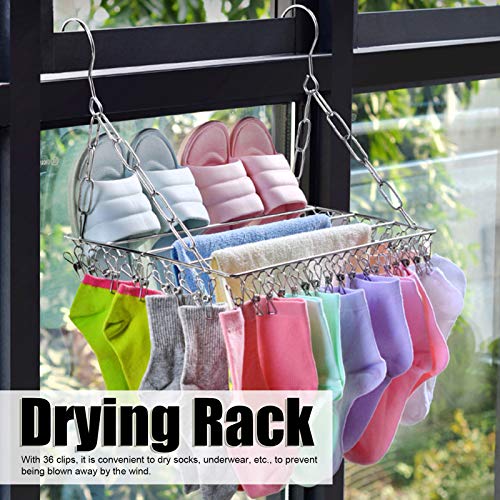 lesiega Clothes Drying Rack, Stainless Steel Sock Drying Rack with 36 Clips, Hanging Metal Heavy Duty Clothes Hanger Ideal for Drying Towels Socks Bras Clothes Underwear