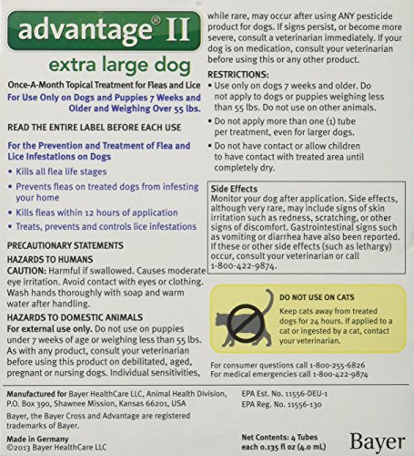 Bayer Advantage II Topical Flea Treatment for Dogs over 55 Lbs (4 Applications)