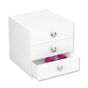 idesign 3-drawer plastic vanity organizer, compact storage organization drawers set for cosmetics, dental supplies, hair care, bathroom, dorm, desk, countertop, office, 6.5" x 6.5" x 6.5", white