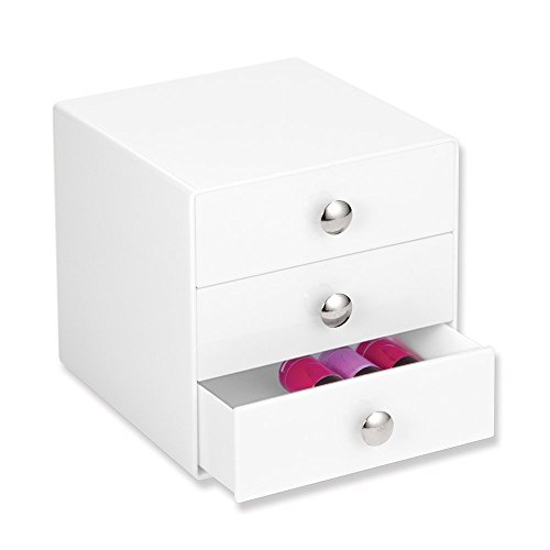 iDesign 3-Drawer Plastic Vanity Organizer, Compact Storage Organization Drawers Set for Cosmetics, Dental Supplies, Hair Care, Bathroom, Dorm, Desk, Countertop, Office, 6.5" x 6.5" x 6.5", White