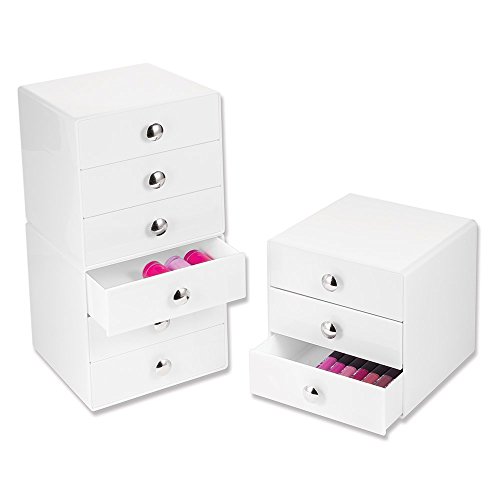 iDesign 3-Drawer Plastic Vanity Organizer, Compact Storage Organization Drawers Set for Cosmetics, Dental Supplies, Hair Care, Bathroom, Dorm, Desk, Countertop, Office, 6.5" x 6.5" x 6.5", White