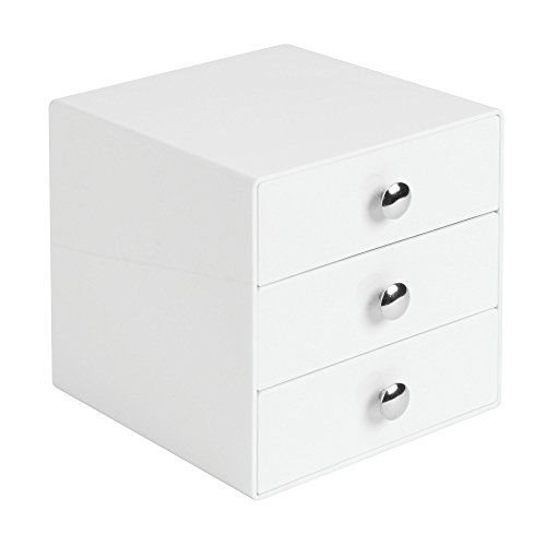 iDesign 3-Drawer Plastic Vanity Organizer, Compact Storage Organization Drawers Set for Cosmetics, Dental Supplies, Hair Care, Bathroom, Dorm, Desk, Countertop, Office, 6.5" x 6.5" x 6.5", White