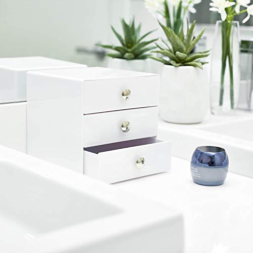 iDesign 3-Drawer Plastic Vanity Organizer, Compact Storage Organization Drawers Set for Cosmetics, Dental Supplies, Hair Care, Bathroom, Dorm, Desk, Countertop, Office, 6.5" x 6.5" x 6.5", White