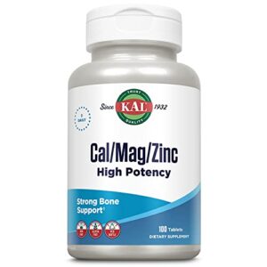 kal cal/mag/zinc | 1000mg calcium, 400mg magnesium & 15mg zinc | bone, muscle, heart & immune support | 100ct, 33 serv