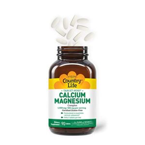 Country Life Target-Mins Calcium Magnesium Complex 1000mg/500mg, 90 Tablets, Certified Gluten Free, Certified Vegan, Certified Non-GMO Verified