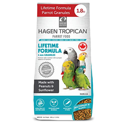 HARI Tropican Bird Food, Hagen Parrot Food with Peanuts & Sunflower Seeds, Maintenance Parrot Granules, Lifetime Formula, 1.8 lb Bag