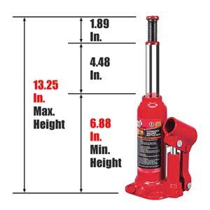 BIG RED T90203B Torin Hydraulic Welded Bottle Jack, 2 Ton (4,000 lb) Capacity, Red