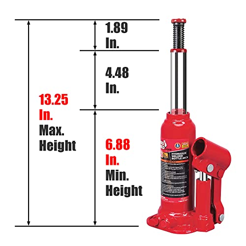 BIG RED T90203B Torin Hydraulic Welded Bottle Jack, 2 Ton (4,000 lb) Capacity, Red