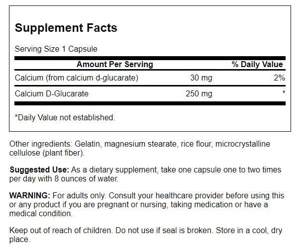 Swanson Calcium D-Glucarate 250 Milligrams 60 Capsules