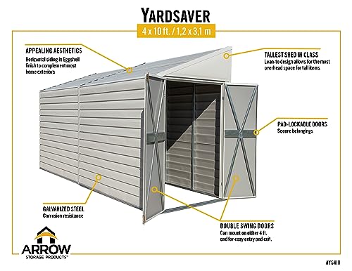 Arrow Shed Yardsaver Compact Galvanized Steel Storage Shed with Pent Roof, 4' x 10'