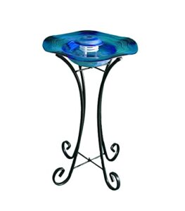 xbrand floor mist fountain w/ inline control glass metal, 27 inch tall, blue