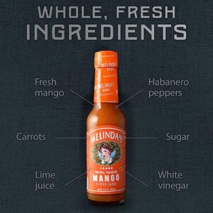 Melinda’s Mango Habanero Hot Sauce - Sweet & Mild Hot Sauce - Mango Habanero Sauce Made with Fresh Ingredients, Real Mango, Habanero Peppers, Vinegar, Carrot & Lime - 5oz, 1 Pack