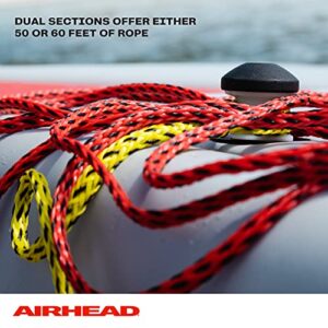 Airhead 2 Section Tow Rope | 1-4 Rider Towable Tube Rope, Dual Sections, 4,150lb Break Strength, 50 ft and 60 ft Options, Rope Keeper Included