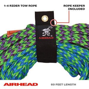 Airhead 2 Section Tow Rope | 1-4 Rider Towable Tube Rope, Dual Sections, 4,150lb Break Strength, 50 ft and 60 ft Options, Rope Keeper Included