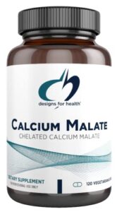 designs for health calcium malate - 500mg calcium malate chelate + vitamin d (d3) bone support supplement for women + men - non-gmo calcium pills (120 capsules)