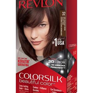 Revlon Colorsilk Beautiful Color, Permanent Hair Dye with Keratin, 100% Gray Coverage, Ammonia Free, 32 Dark Mahogany Brown