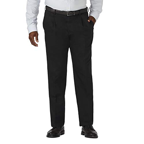 Haggar mens Work to Weekend No Iron Twill Pleat Front - Regular and Big & Tall Sizes dress pants, Black, 36W x 32L US