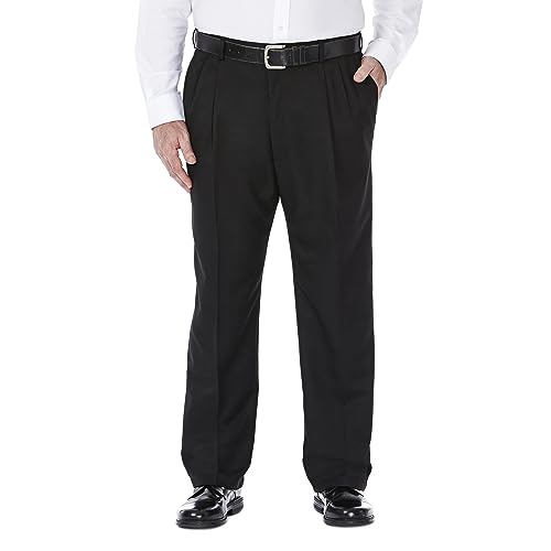 Haggar mens Cool 18 Hidden Expandable Waist Pleat Front Pant- Regular and Big & Tall Sizes dress pants, Black, 38W x 32L US