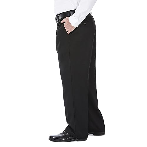 Haggar mens Cool 18 Hidden Expandable Waist Pleat Front Pant- Regular and Big & Tall Sizes dress pants, Black, 38W x 32L US