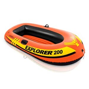 INTEX 58330EP Explorer 200 Inflatable Boat: 2-Person – Dual Air Chambers – Welded Oar Locks – Grab Rope – 210lb Weight Capacity