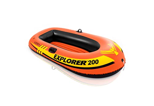 INTEX 58330EP Explorer 200 Inflatable Boat: 2-Person – Dual Air Chambers – Welded Oar Locks – Grab Rope – 210lb Weight Capacity