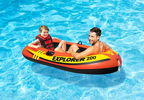 INTEX 58330EP Explorer 200 Inflatable Boat: 2-Person – Dual Air Chambers – Welded Oar Locks – Grab Rope – 210lb Weight Capacity