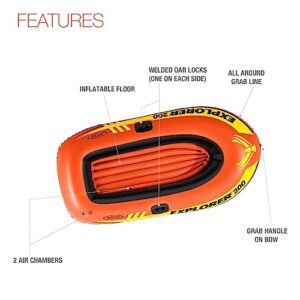 INTEX 58330EP Explorer 200 Inflatable Boat: 2-Person – Dual Air Chambers – Welded Oar Locks – Grab Rope – 210lb Weight Capacity