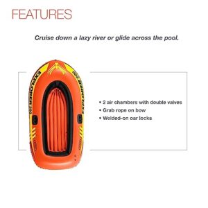 INTEX 58330EP Explorer 200 Inflatable Boat: 2-Person – Dual Air Chambers – Welded Oar Locks – Grab Rope – 210lb Weight Capacity