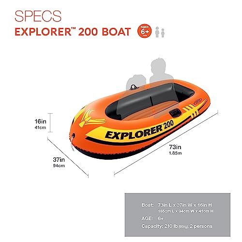 INTEX 58330EP Explorer 200 Inflatable Boat: 2-Person – Dual Air Chambers – Welded Oar Locks – Grab Rope – 210lb Weight Capacity