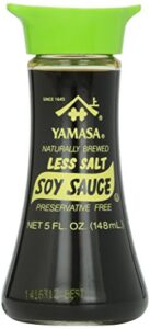 yamasa soy sauce, naturally brewed less salt low sodium preservative free in glass dispenser, 5 fl oz (pack of 1)