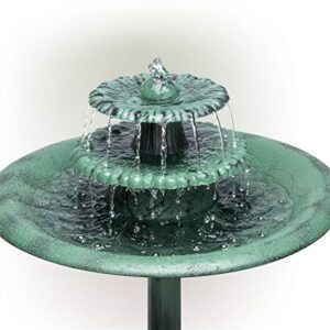 Alpine Corporation 35" Tall Outdoor 3-Tiered Pedestal Water Fountain and Birdbath, Green