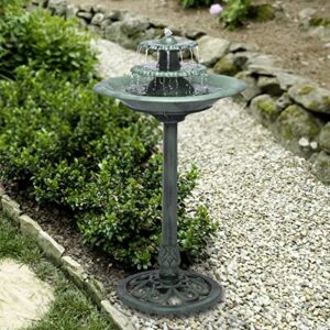 Alpine Corporation 35" Tall Outdoor 3-Tiered Pedestal Water Fountain and Birdbath, Green