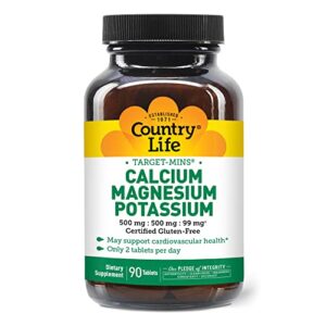 country life, target-mins calcium magnesium potassium, supports heart health, daily supplement, 90 ct