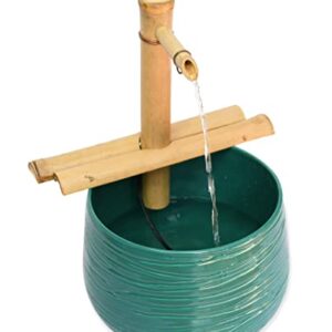 Bamboo Accents Water Fountain with Pump for Patio, Indoor/Outdoor, Adjustable 12-Inch Half-Round Flat Base, Split-Resistant Bamboo