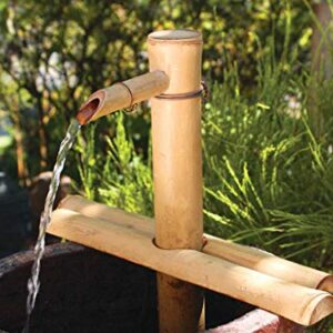 Bamboo Accents Water Fountain with Pump for Patio, Indoor/Outdoor, Adjustable 12-Inch Half-Round Flat Base, Split-Resistant Bamboo